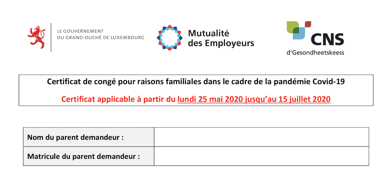 Demande de congé pour raison familiales (COVID-19) – Nofro - MARC GOERGEN